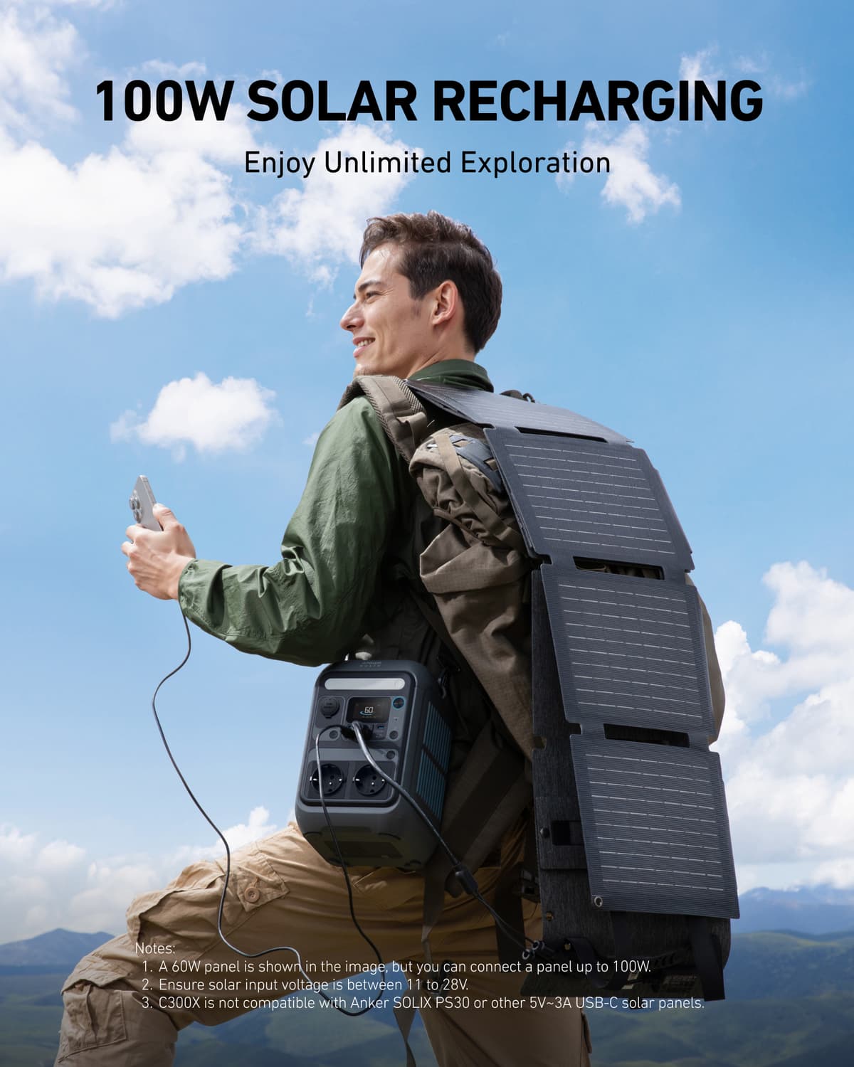 Anker Solix C300x bærbart strømstasjon + solcellepanel 60 W - Elkjøp | Elkjøp