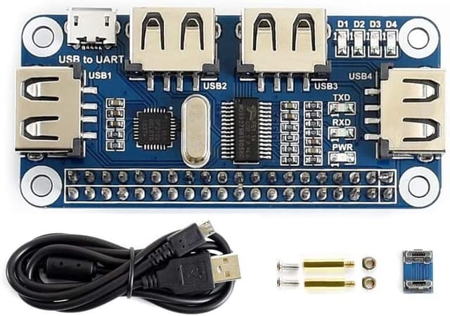 USB HUB HAT 4-porttinen Raspberry Pi Zero/A+/B/B+/2/3 - Tukee USB-A ja ...