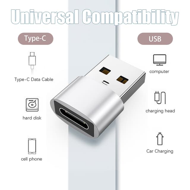 2-pak USB-C til USB-adapter til dataoverførsel og opladning Sølv ...