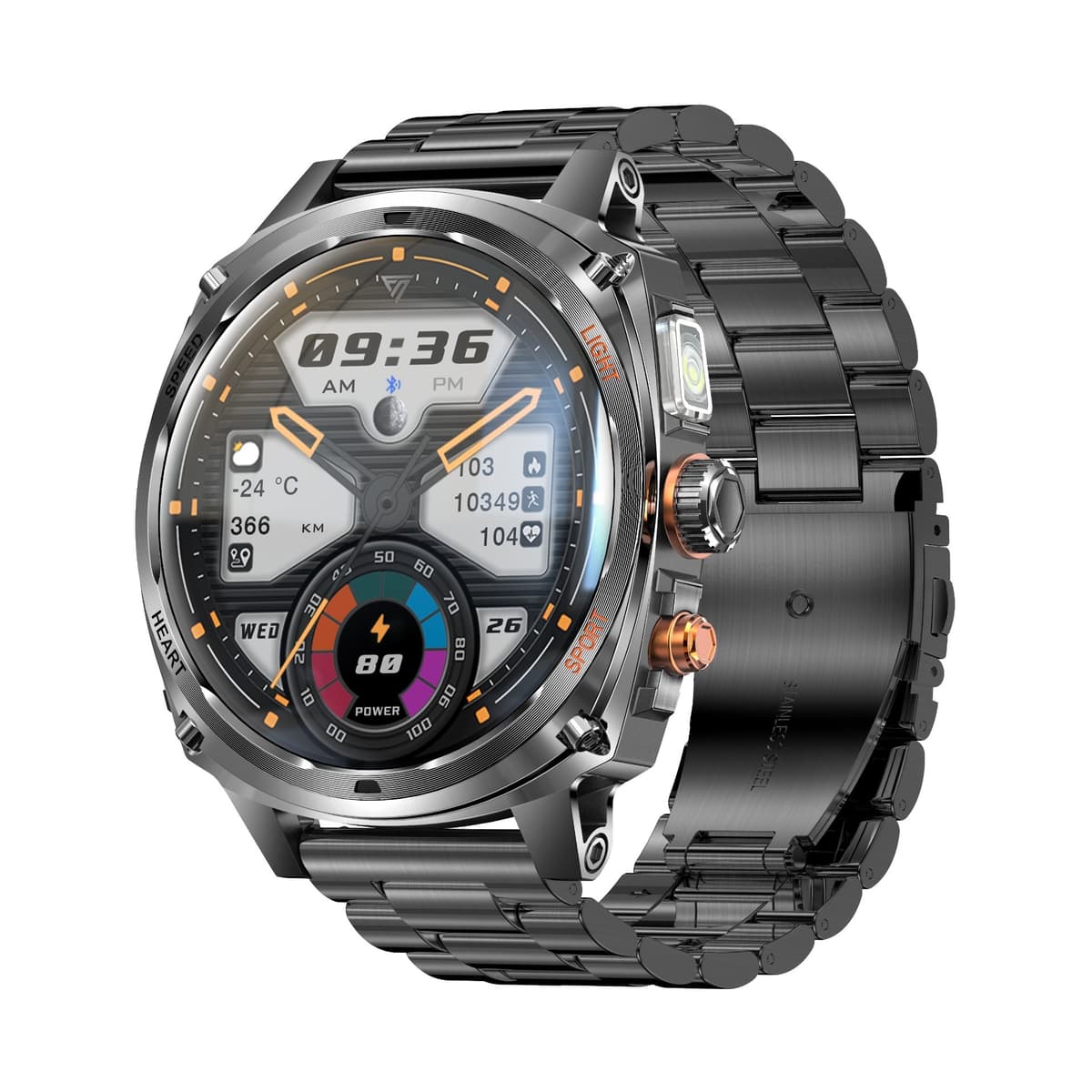 Svart multifunksjonell smartklokke med AMOLED-skjerm, Bluetooth-samtale ...