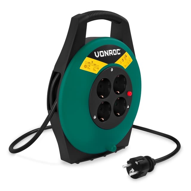 VONROC Kabelvinda 10 m – 4 jordade uttag – 3200 W utrullad / 1100 W ...