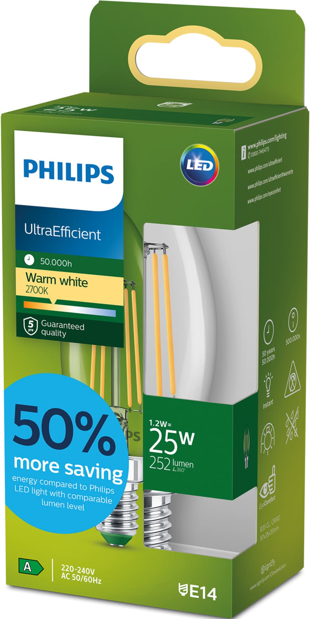 Philips Ultra Efficient B35 LED-lampa 1.2W E14 - Elgiganten - Elgiganten