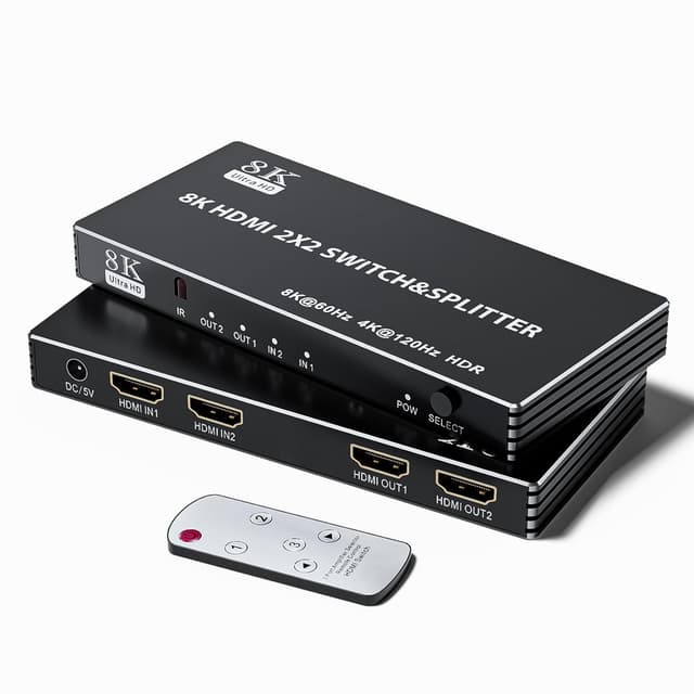 NÖRDIC HDMI 2.1 Switch & Splitter 2x2 8K60Hz 4K120Hz HDR HDCP2.3 ...