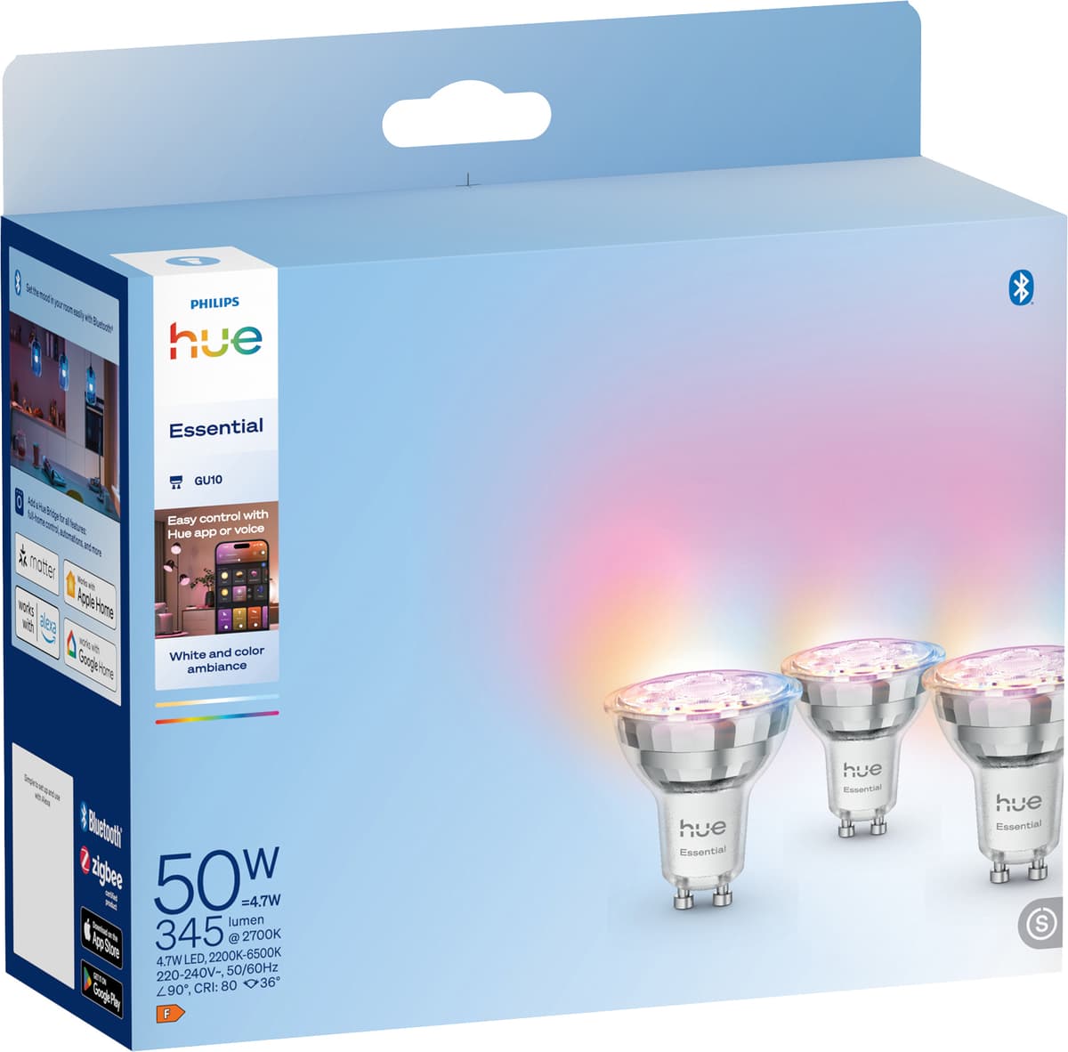 Philips Hue White and Color Ambiance LED-pærer GU10 (3-pk) - Elkjøp