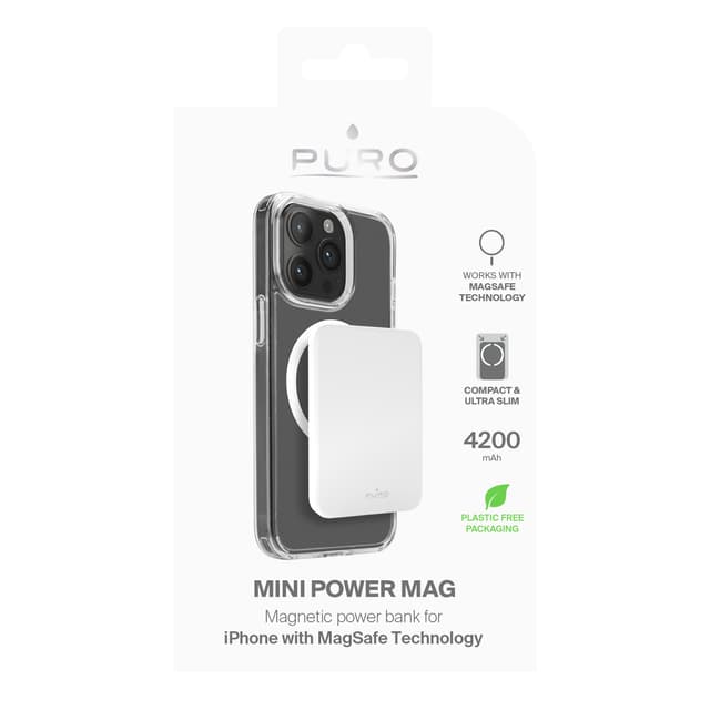 Power bank Mini Power Mag, 4200 mAh, USB-C in/out, white - Elkjøp