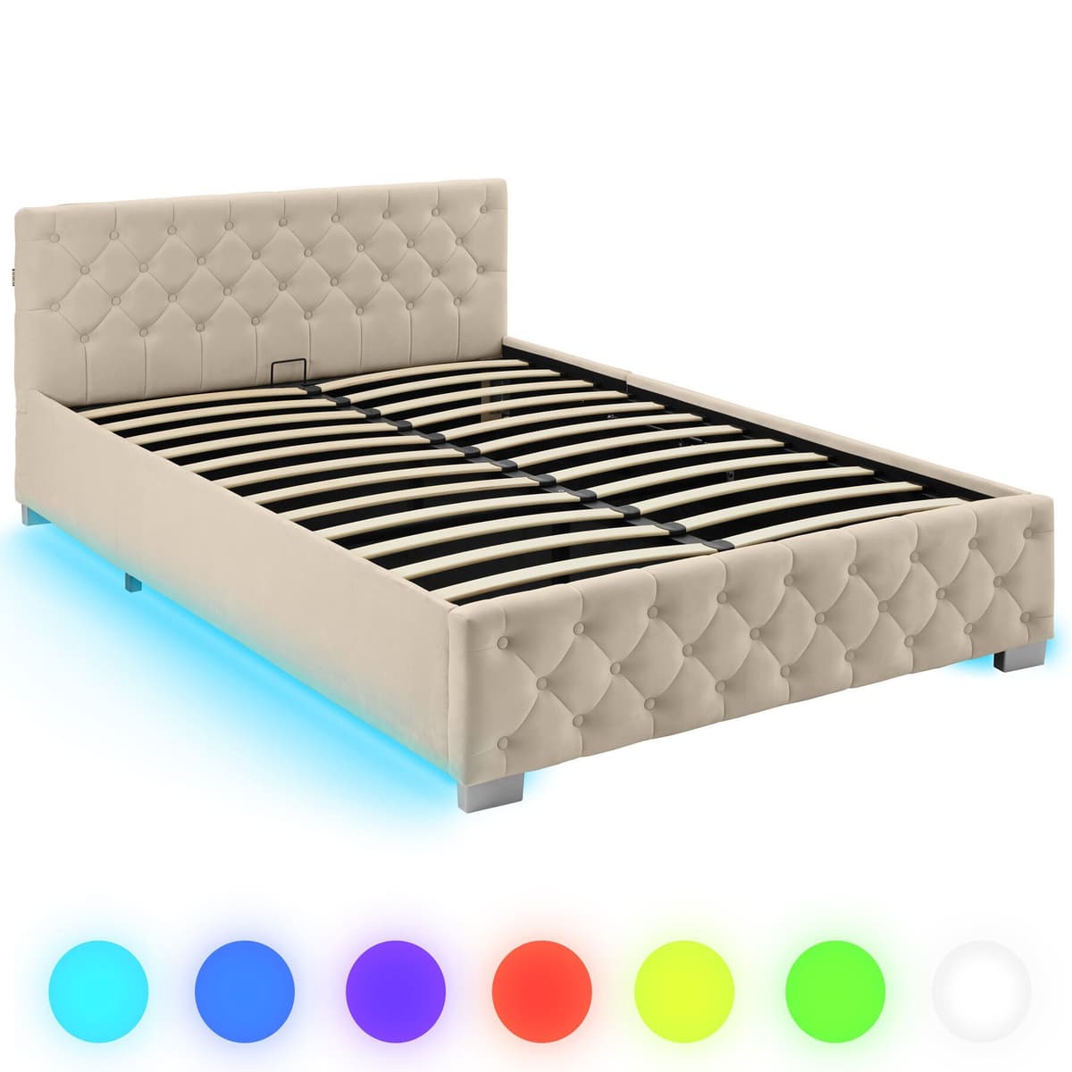 tectake Polstret seng med LED-strips og opbevaringsplads 140 x 200 cm ...