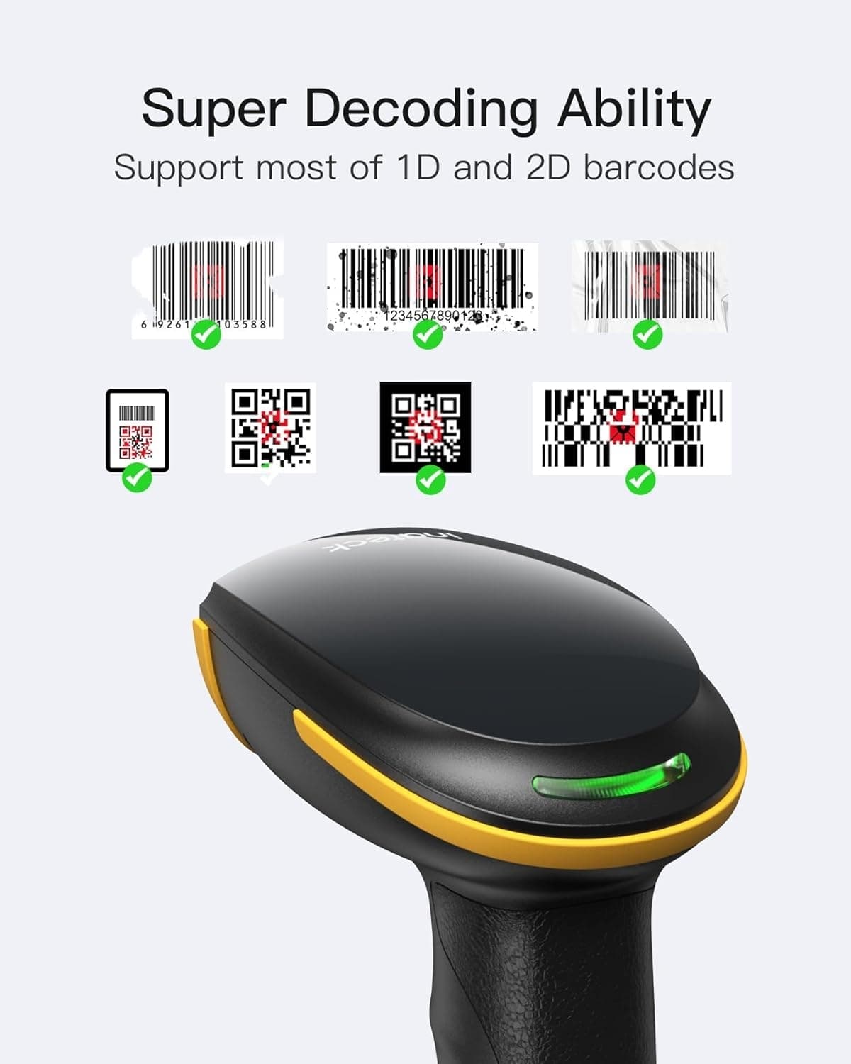 2D QR Stregkodescanner, Trådløs, 2600mAh batteri, Plug and Play ...