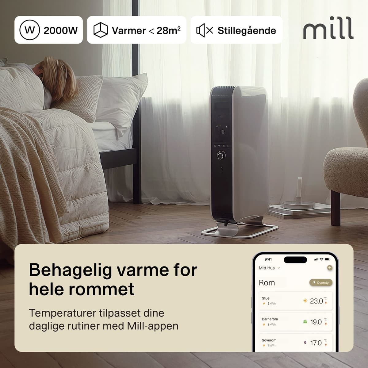 Mill Gentle Air oljeovn OIL2000WIFI3 (hvit) - Elkjøp | Elkjøp