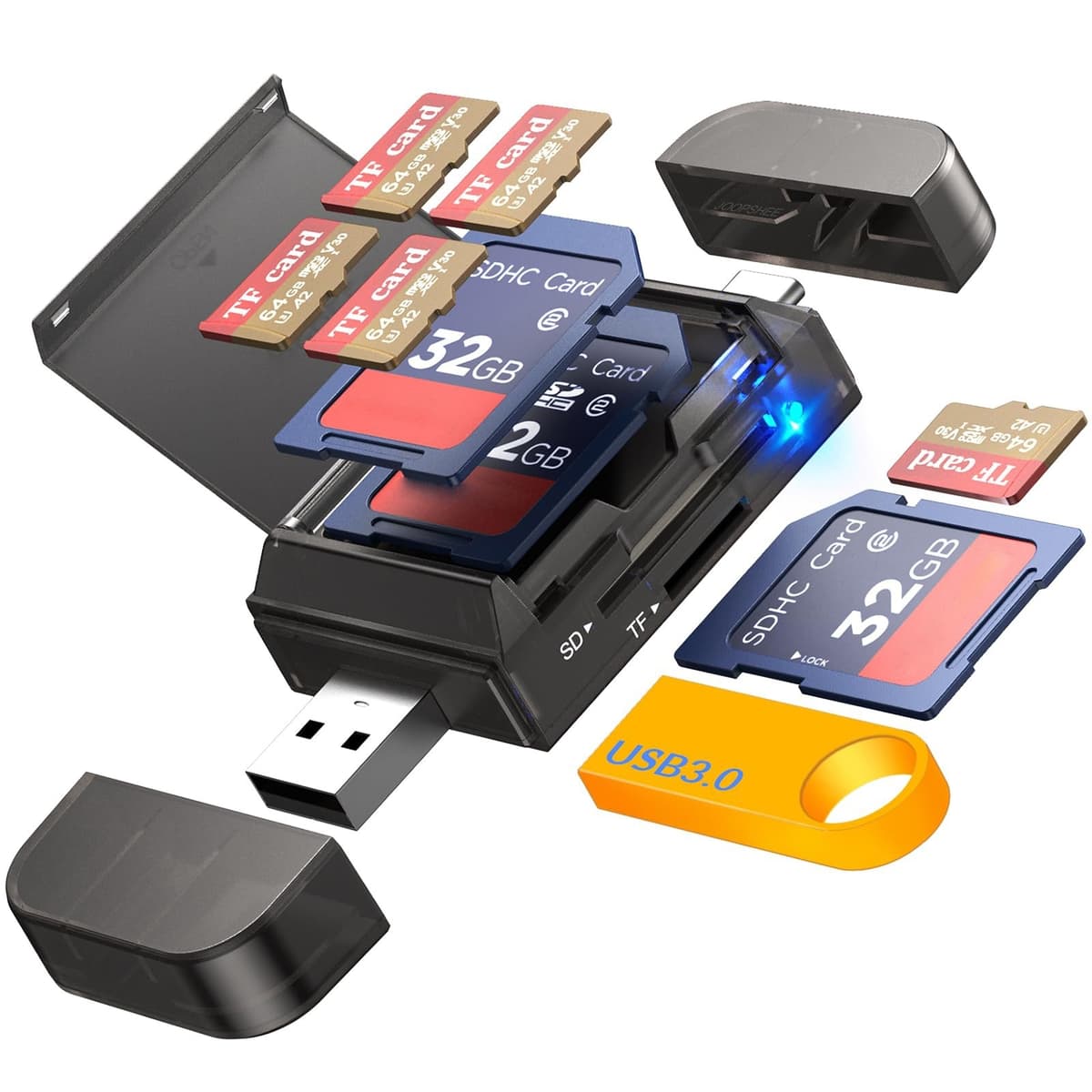 NÖRDIC USB-A, USB-C Kortlæser 2 Slot SD, Micro SD og USB-A 3.0 OTG med ...