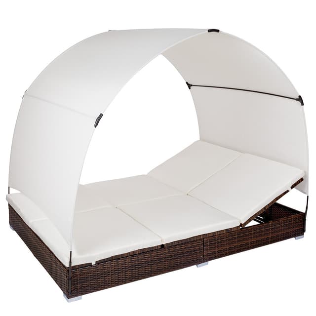 tectake Solsäng med soltak aluminium 205 x 140 x 166 cm Brun - Elgiganten