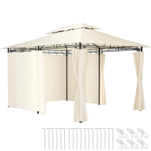 tectake Luksus havepavillon Emine med 6 sider 400 x 300 x 265 cm Creme ...