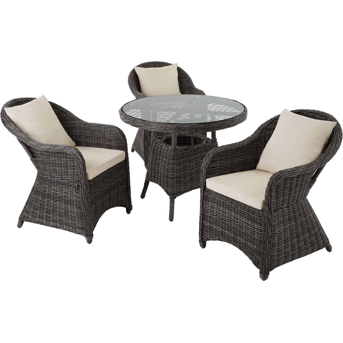 tectake Polyrattan havemøbelsæt med 3 kurvestole + bord 71 x 60 x 84 cm ...