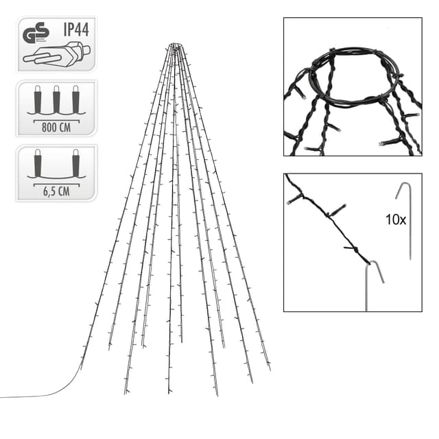 ECD Germany Flagstangsbelysning, 10 x 8 meter lange ledninger, hver med ...