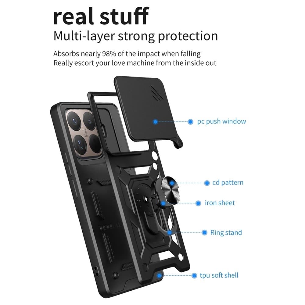 SKALO Xiaomi 15T Pro Armor Metallring Kameraslider Cover - Sort ...