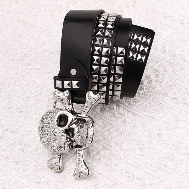 Trendy Punk Rhinestone Skull Buckle Belt - Gothic Rivet Street Dance ...