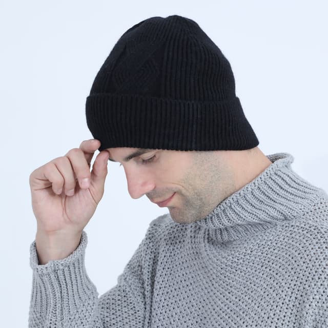 Mænds kabelstrik fleeceforet hat Sort | Elgiganten