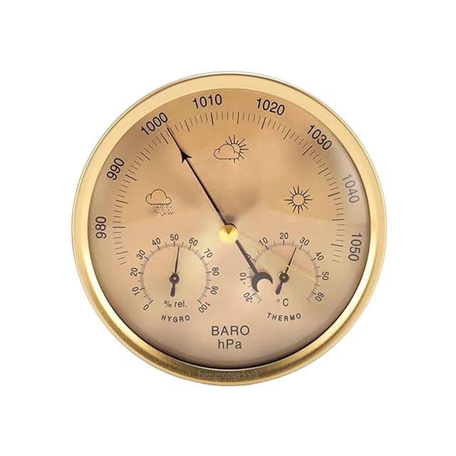 130mm Diameter Barometer med Termometer & Hygrometer - Guld Finish ...