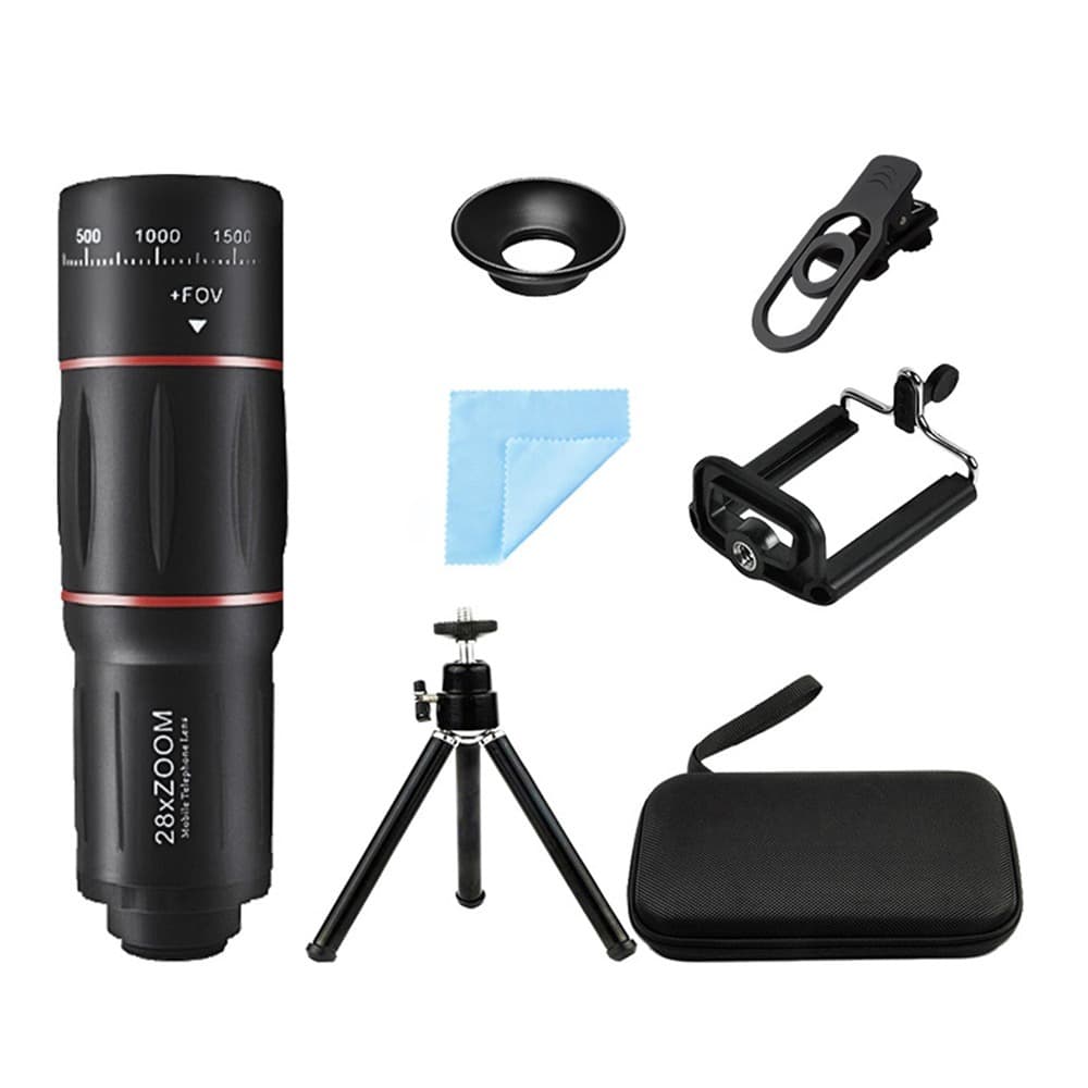 28x Monokulært Teleskop med 0.63x 3-i-1 Linse og Bæreveske, Kompatibelt ...