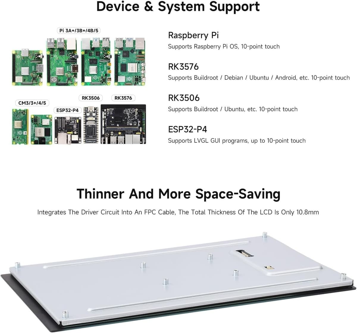 Waveshare 10,1"" DSI Touchskjerm, 800 x 1280, IPS-panel, Optical ...