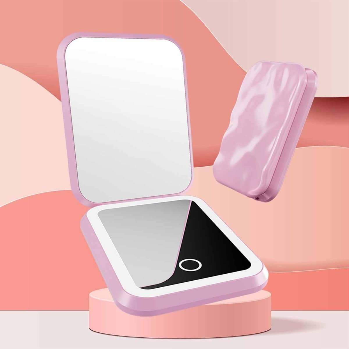 LED Sminkespeil - Tri-Color Lys Oppladbart Kompakt Speil Rosa - Elkjøp