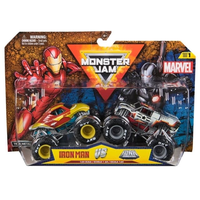 Monster Jam 1 64 Marvel 2 Pack Rautamies Vs Sotakone Iron Man Vs