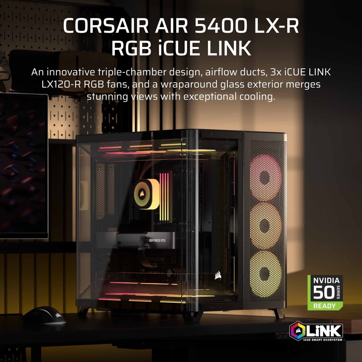 Corsair AIR 5400 LX-R RGB Triple Chamber PC kabinett (sort) - Elkjøp