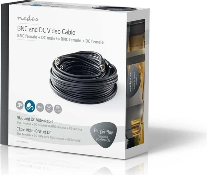 Nedis CCTV Security Cable | BNC / DC | 10.0 m | Rund | PVC | Sort ...