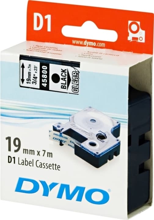 DYMO D1 etikettbånd standard 19 mm, svart på transparent, 7 m rull ...