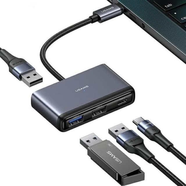USAMS 4in1 Adapter Hubb USB-C 2xUSB 2.0. USB 3.0 - Grå - Elgiganten