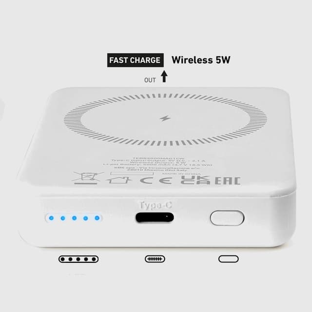 SBS MagSafe Trådlös Power Bank 5000 mAh USB-C - Vit - Elgiganten