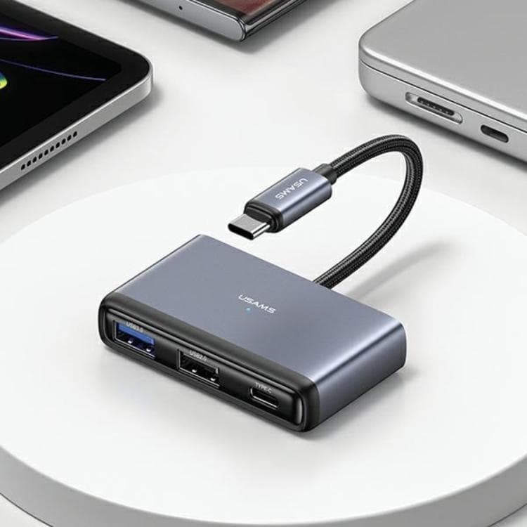 USAMS 4in1 Adapter Hubb USB-C 2xUSB 2.0. USB 3.0 - Grå - Elgiganten