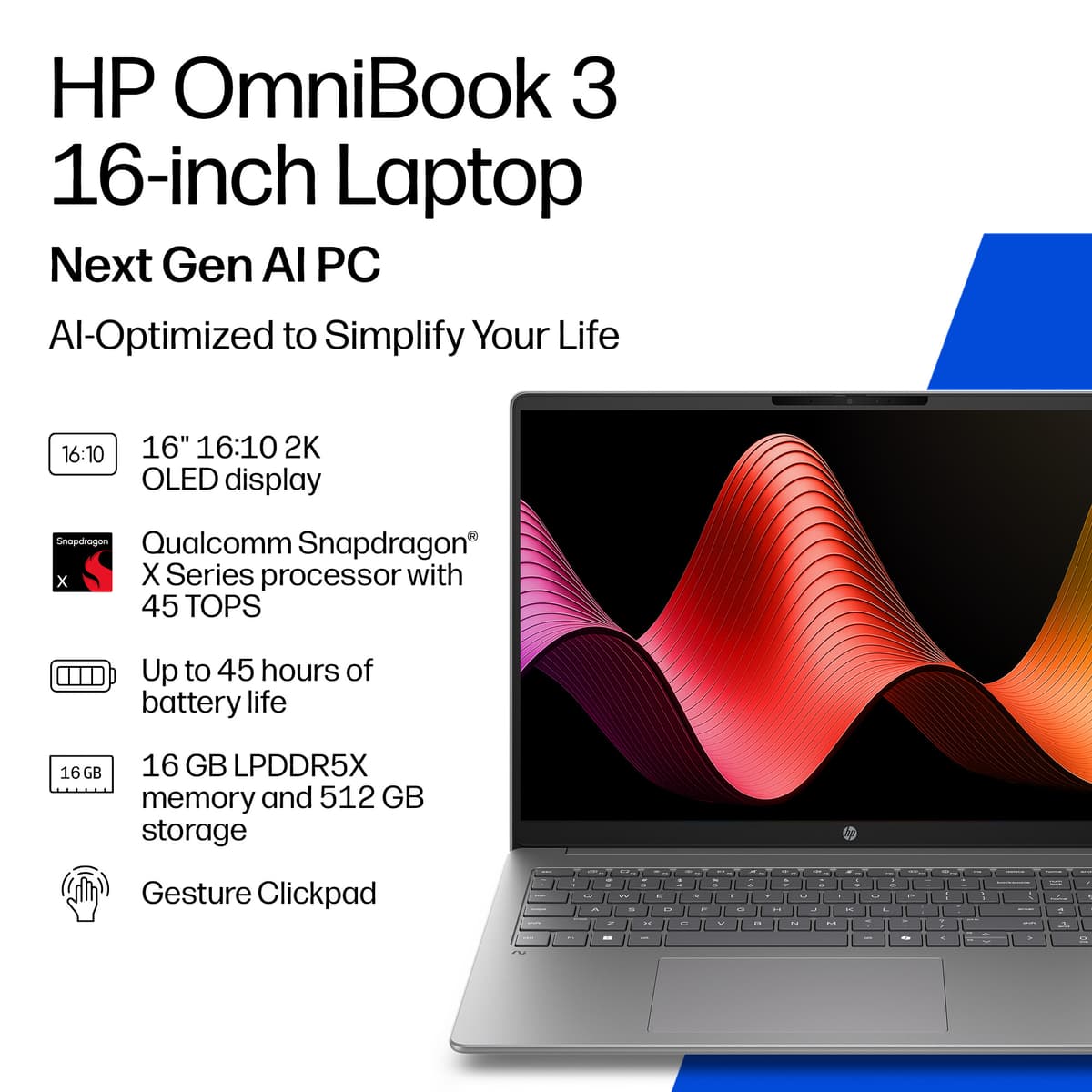 HP OmniBook 3 16 Snap-X1/16/512/OLED 16" Copilot+ PC - Elkjøp