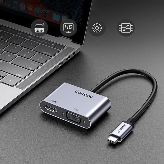 Ugreen USB-C till HDMI/VGA/USB-A/USB-C Adapter - Grå - Elgiganten